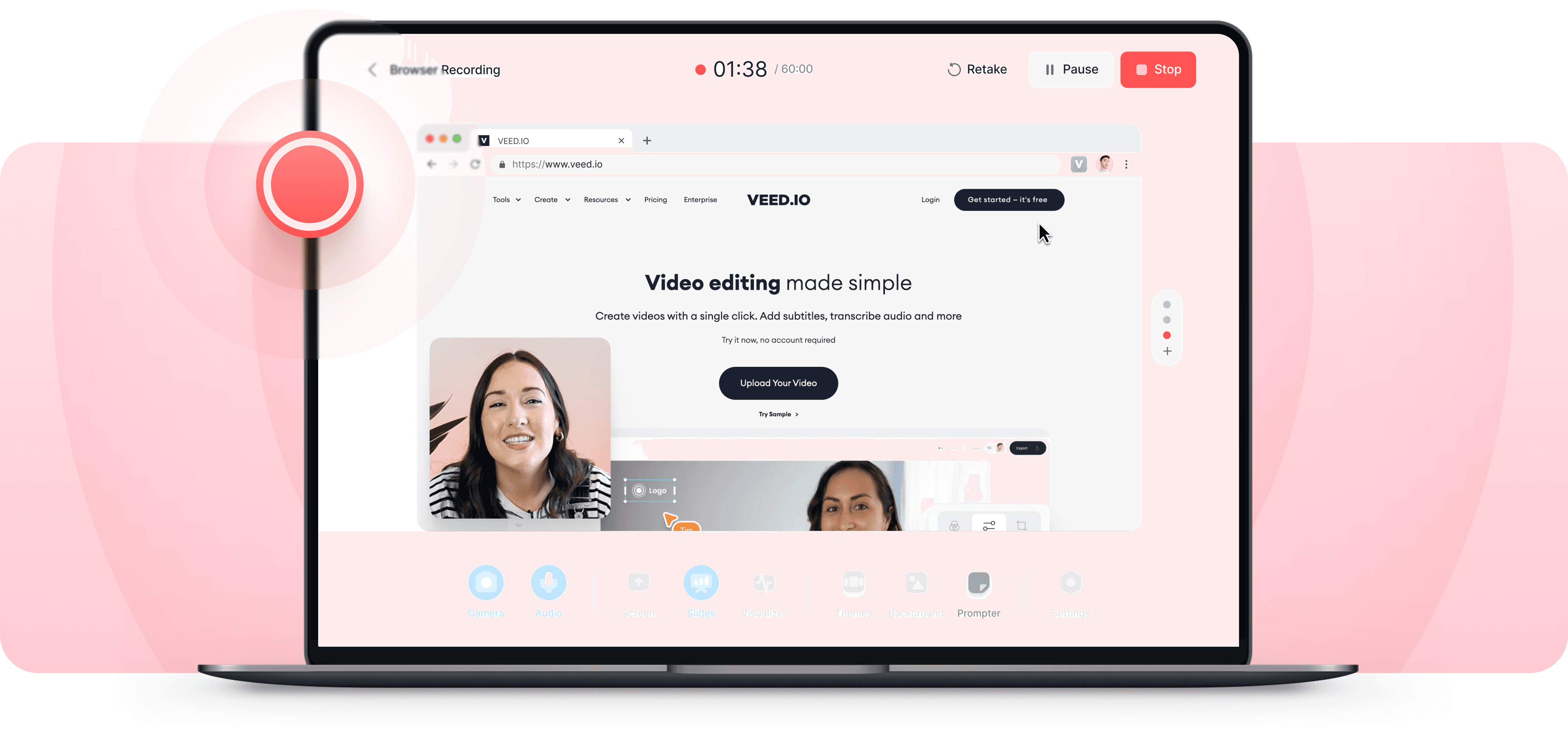VEED의 크롬용 무료 온라인 화면 녹화기를 사용해보세요