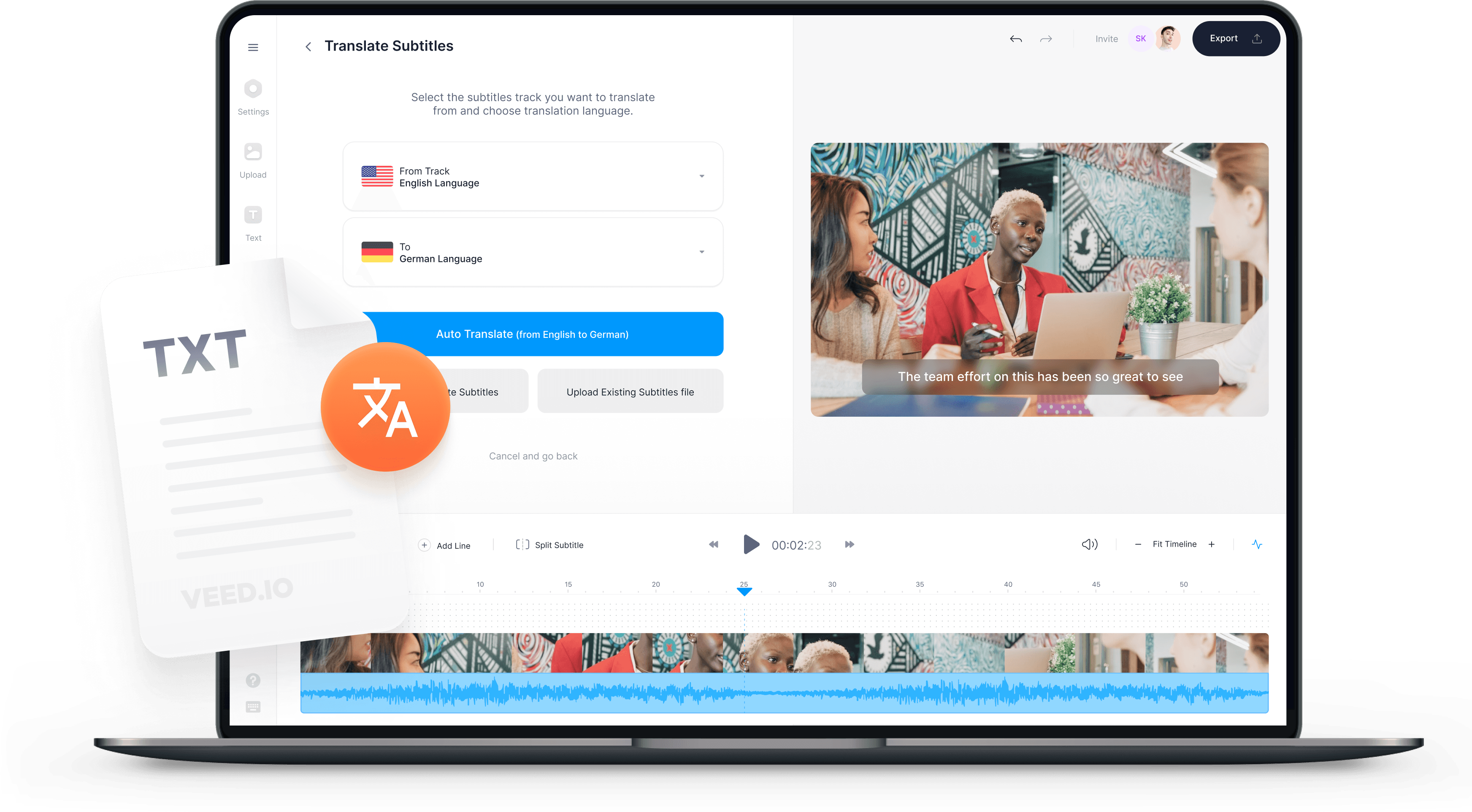 Untertitel online übersetzen und bearbeiten - 100+ Sprachen - VEED.IO